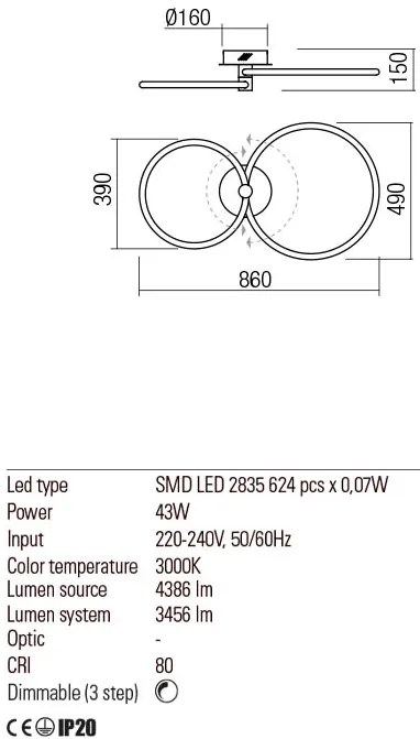 Redo Stropní LED svítidlo Spell, 2 kruhy, ø86cm Barva: Bílá