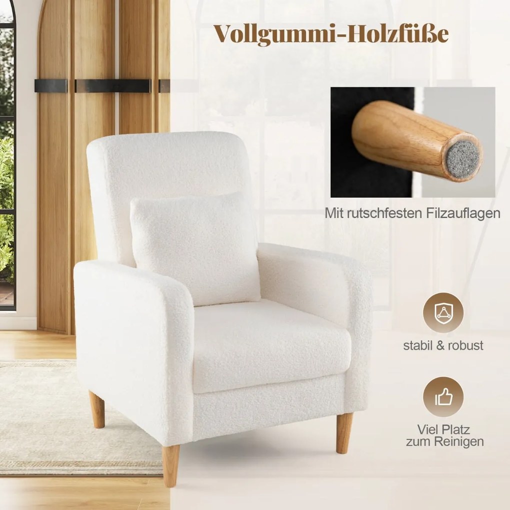 Costway Teddy armchair with lumbar cushion and wooden legs. Padded lounge chair