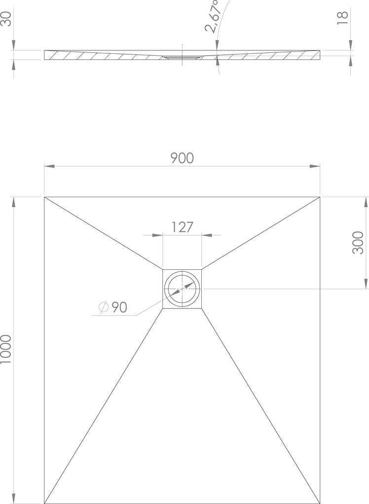 Polysan Treneca sprchová vanička z litého mramoru 100 x 90 cm s možností úpravy rozměru bílá mat 84306.11
