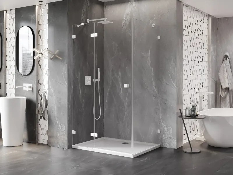 Mexen Lunar, výklopný sprchový kout levý 90 x 80 cm, 8mm čiré sklo, bílý profil, 834-090-080-20-00-L