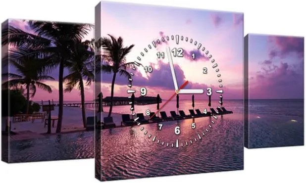Tištěný obraz s hodinami Západ slunce na Maledivách 80x40cm ZP3534A_3AX