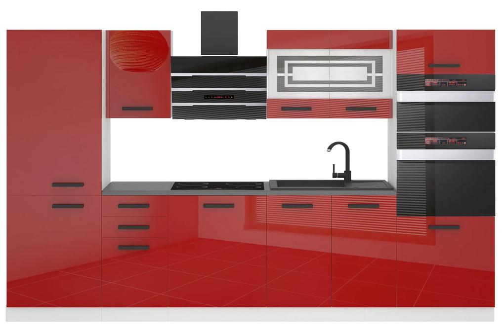Kuchyňská linka Belini Premium Full Version 300 cm červený lesk s pracovní deskou MILA