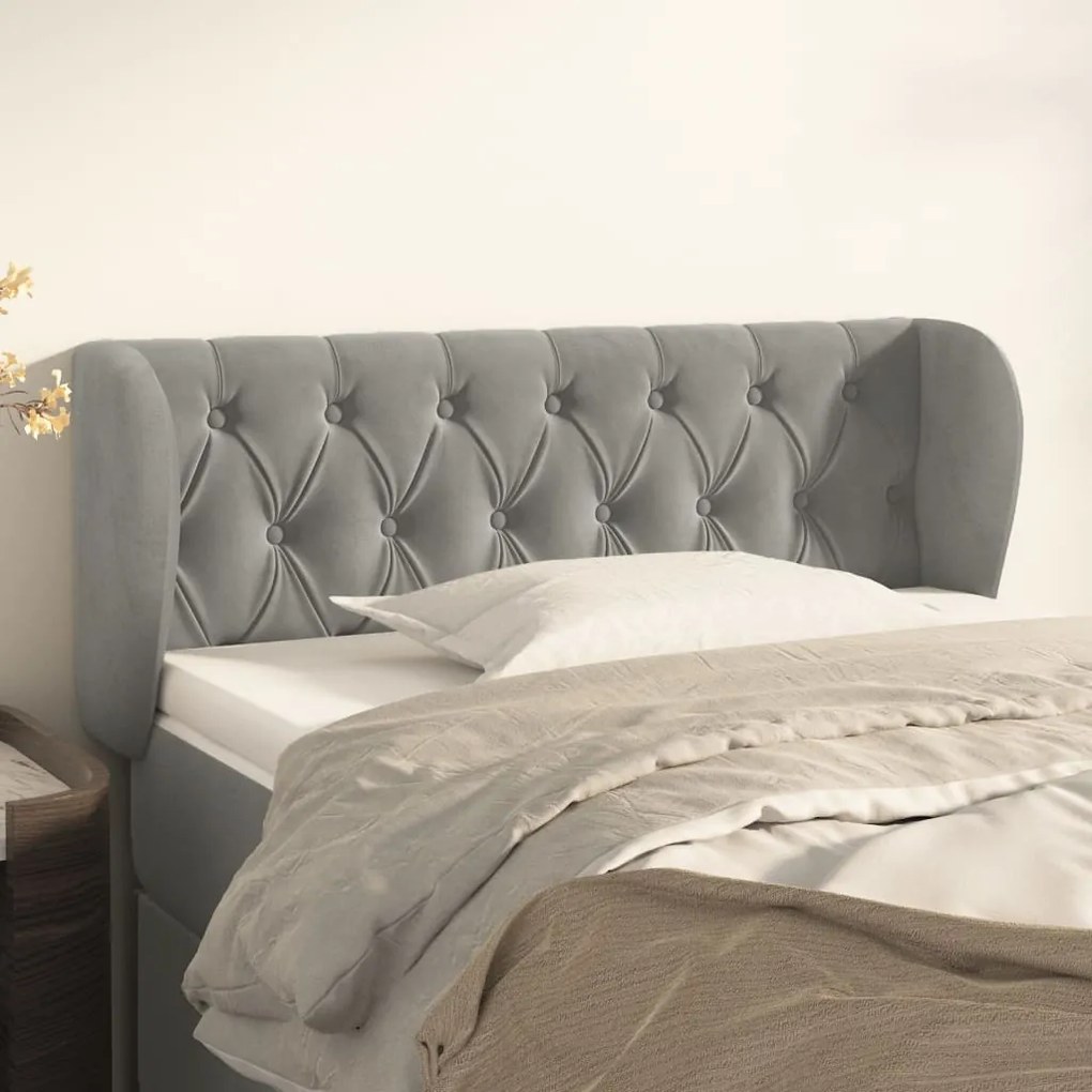 Čelo postele typu ušák světle šedé 103x23x78/88 cm samet 3117522