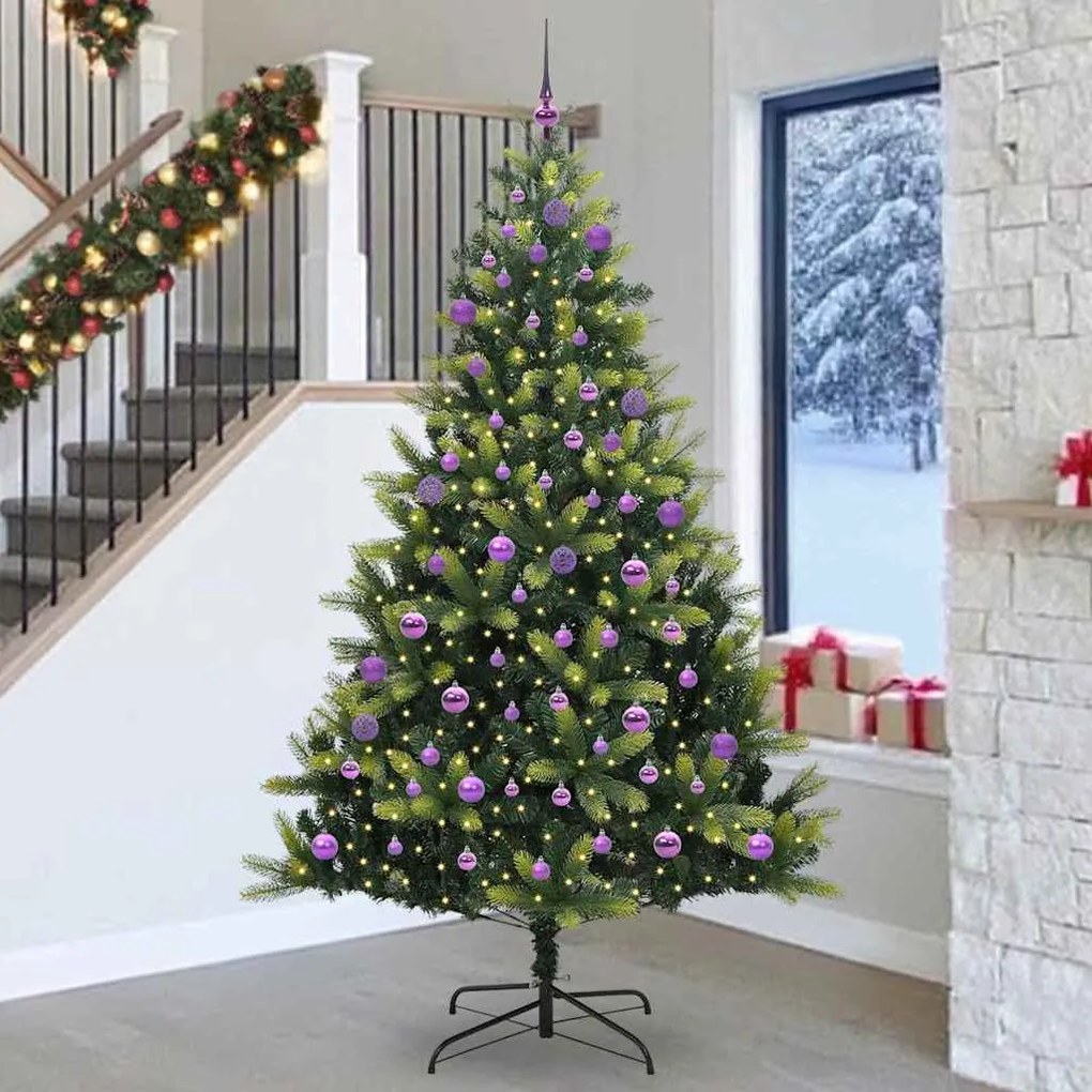 Umělý skládací vánoční stromeček 300 LED Zelená 240 cm PVC a PE 3396015