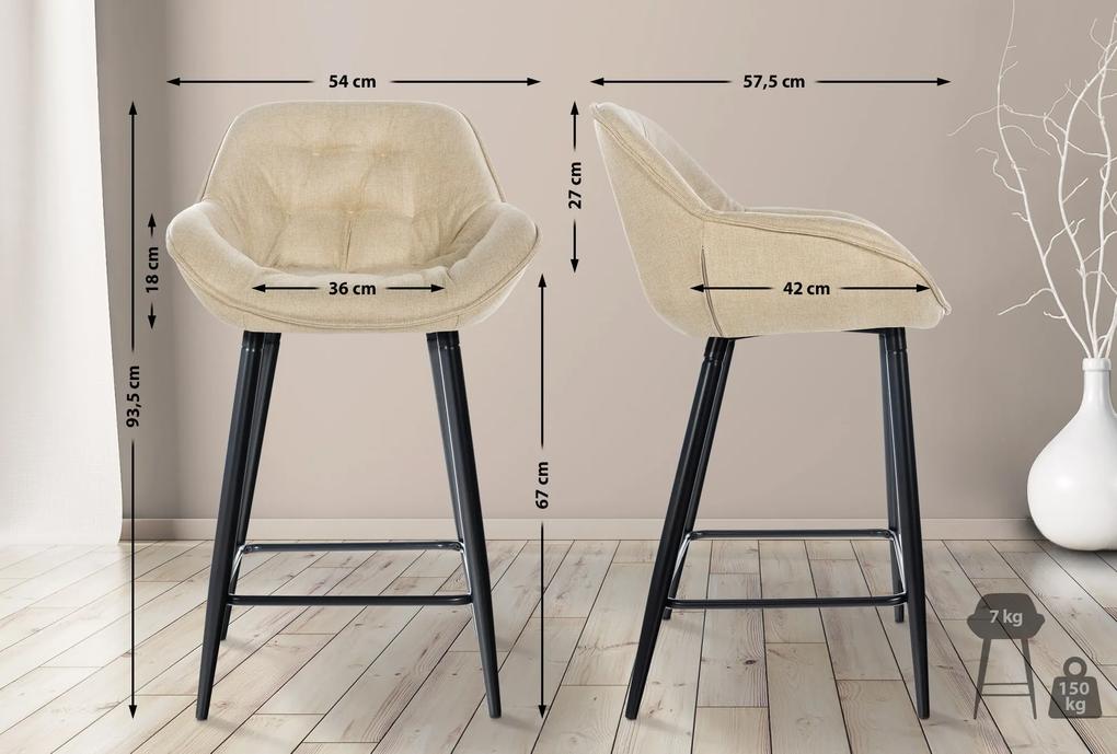 Barové židle Baycliff - 2ks - látkové čalounění | krémové