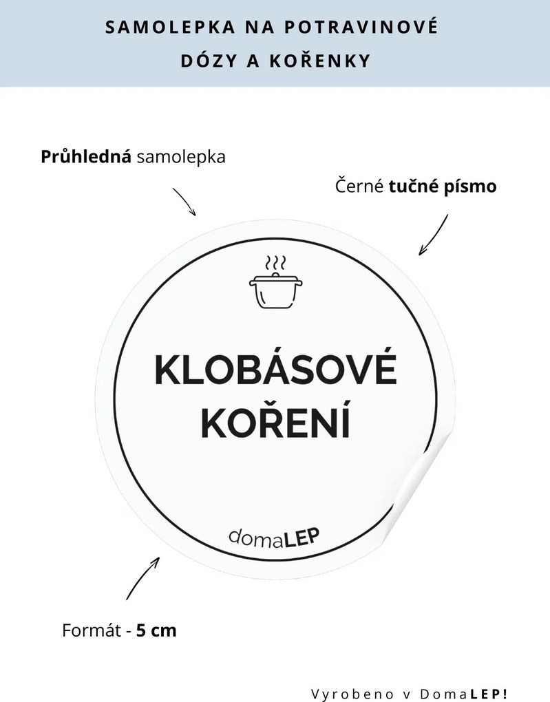 Samolepka na kořenky KLOBÁSOVÉ KOŘENÍ průhledná 5 cm tučné písmo