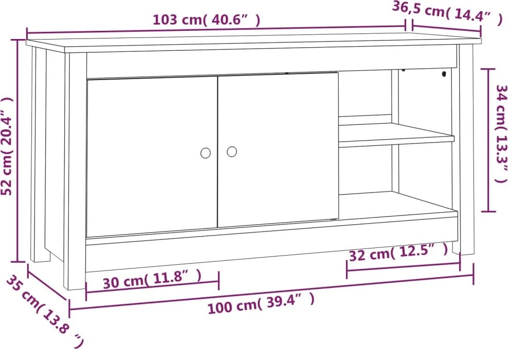 vidaXL TV skříňka 103 x 36,5 x 52 cm masivní borové dřevo [814589] Barva: Černá