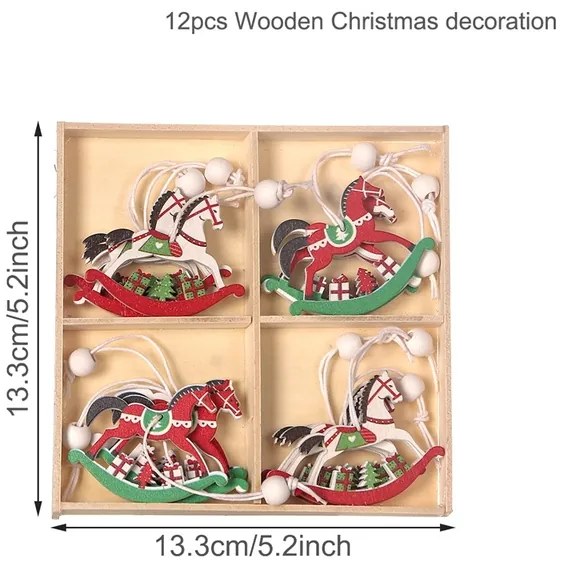 Vánoční dekorace - vánoční ozdobičky ze dřeva (12 ks v balení) Barva: 8