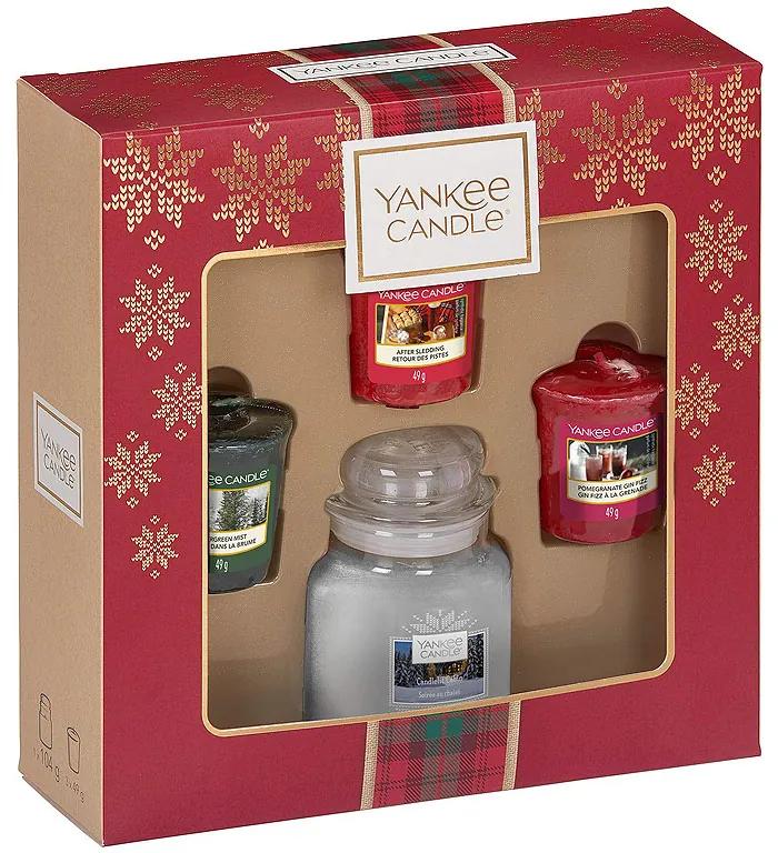 Yankee Candle – vánoční dárková sada 1 ks vonná svíčka Classic a 3 ks  votivní svíčky | BIANO