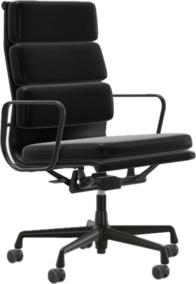 Výprodej Vitra designové kancelářská židle Soft Pad Chair EA 219,  konstrukce černá(12), kůže Leather(NERO)/záda látka Plano (NE
