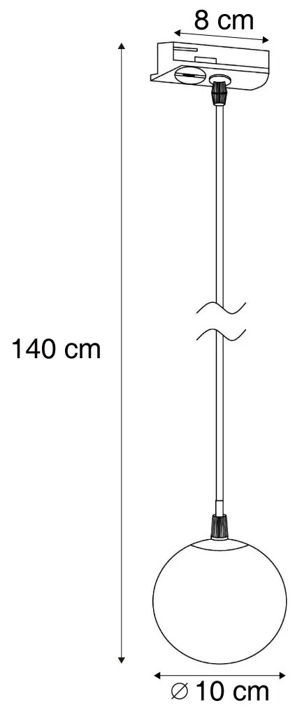Moderní závěsné svítidlo černé s bílým sklem pro 1fázový kolejnicový systém - Iconic Perle