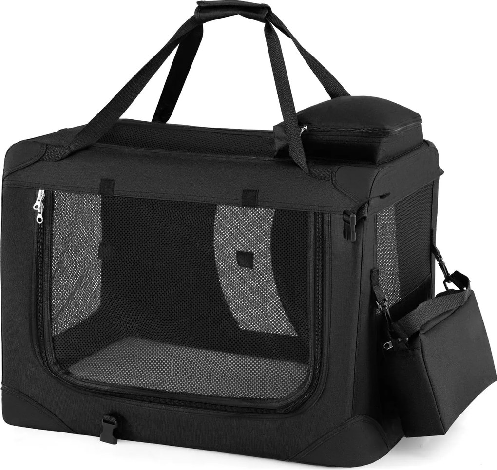 Costway Přepravka pro psy Skládací přenosný přepravní box pro psy se – černý