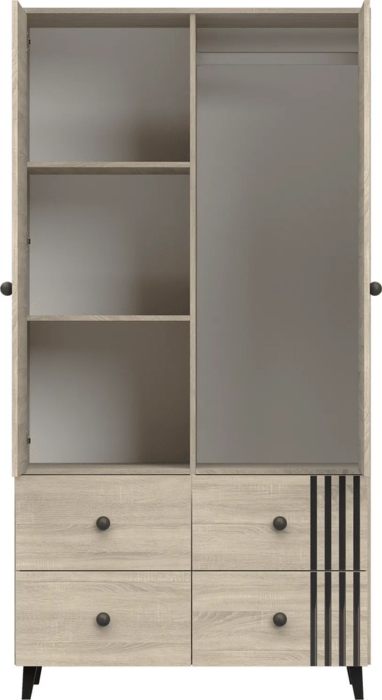 IDZ Šatní skříň FOX 4S2D 06, 104 cm Dub Sonoma/Černá