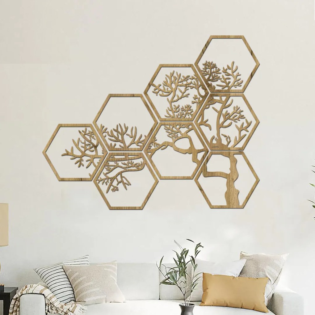dřevo života Dřevěný strom na zeď HEXAGON Zvolte barvu dekoru: Javor, Rozměry šxv (cm): 60x48