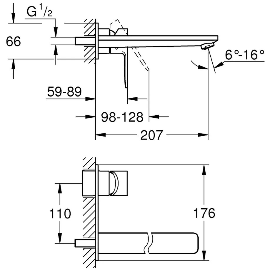 Grohe Lineare - Páková umyvadlová baterie pod omítku, dvouotvorová, výtok 207mm, chrom 23444001