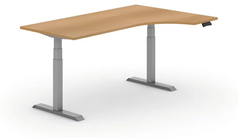 Výškově nastavitelný stůl PRIMO ADAPT, elektrický, 1800x1200X625-1275 mm, ergonomický pravý, buk, šedá podnož