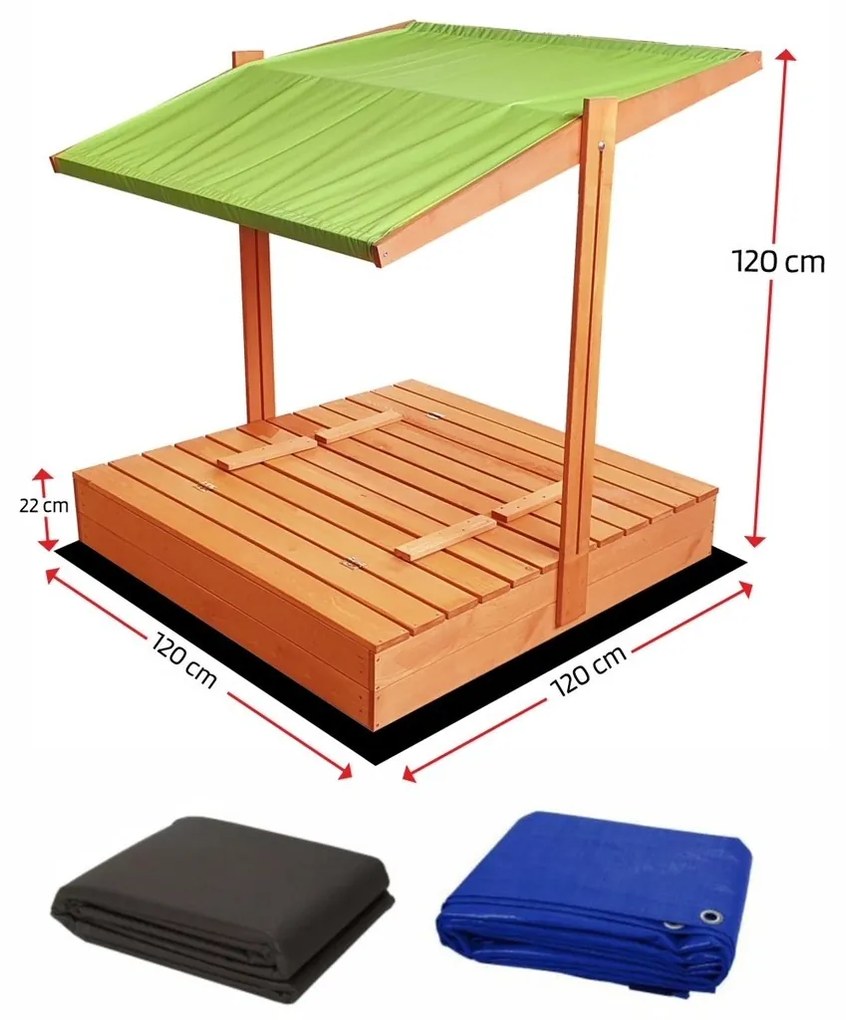 Zavíratelné pískoviště s lavičkami a stříškou žluté barvy 120 x 120 cm