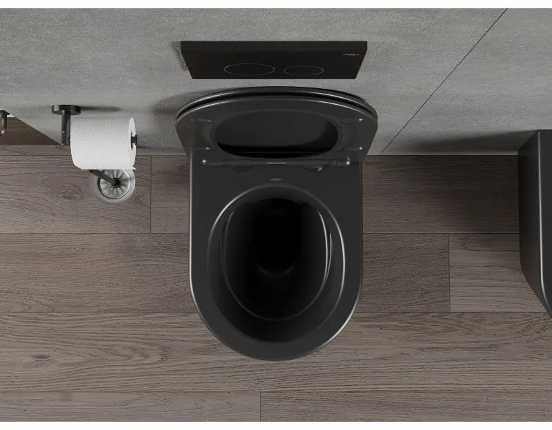 Mexen Rico závěsné wc Rimless s toaletním Slim sedátkem z duroplastu, černá matná - 30721085