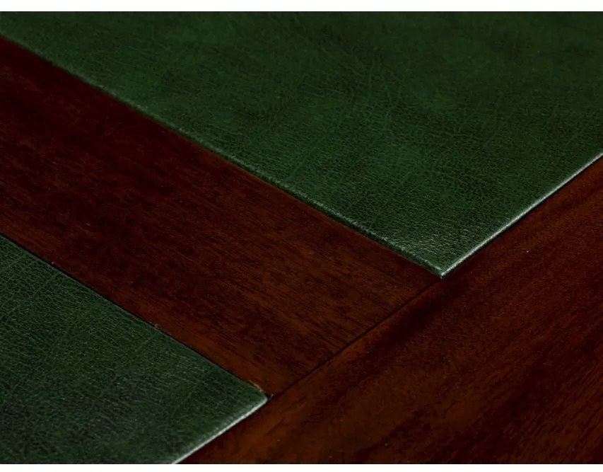 Oválný pracovní stůl z masivu Oxford zelená kůže