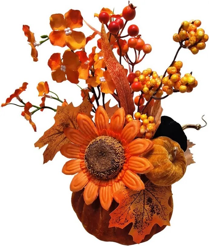 Dekorace dýně zdobená větvičkami - Ø 15*35 cm