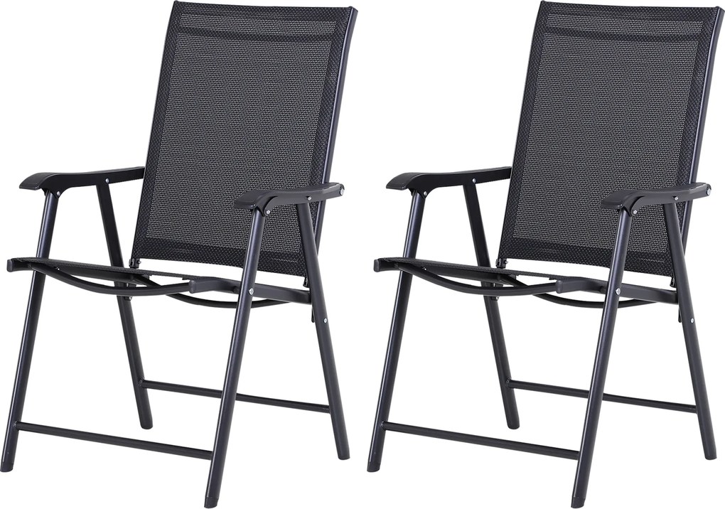 Outsunny kempingové židle sada 2 skládacích židlí s područkami, kovová rybářská židle černá 58x64x94cm, ideální pro venkovní použití a volný čas |