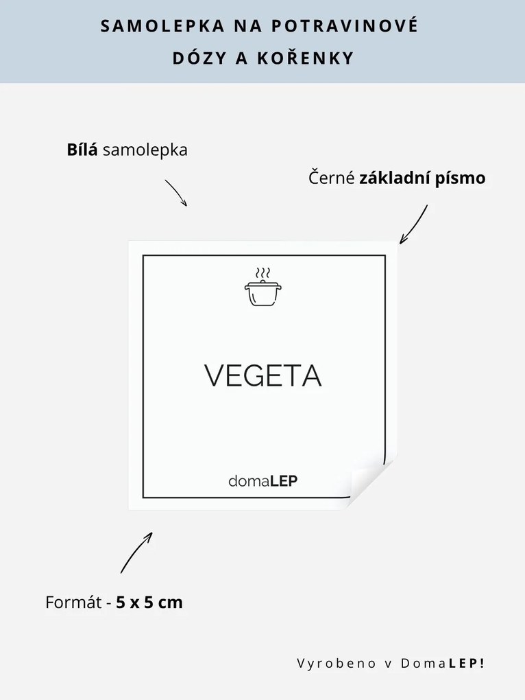 Samolepka na kořenky VEGETA bílá 5 × 5 cm základní písmo
