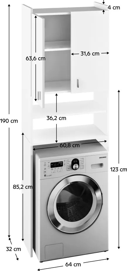 Kondela Skříňka nad pračku, bílá, NATALI NEW