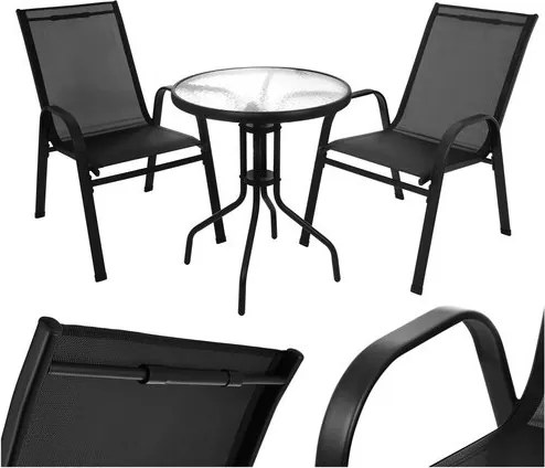 Balkonový set stůl + 2 židle černý Gardlov 27568