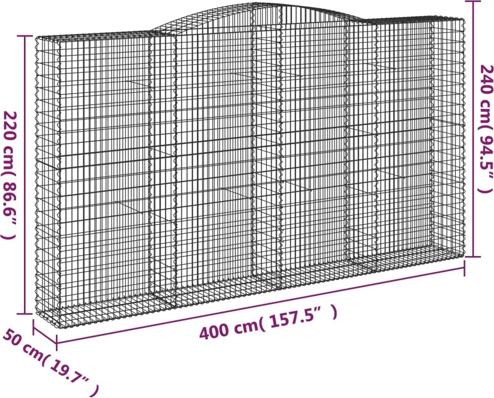 Klenuté gabionové koše 6 ks 400x50x220/240cm pozinkované železo 3147078