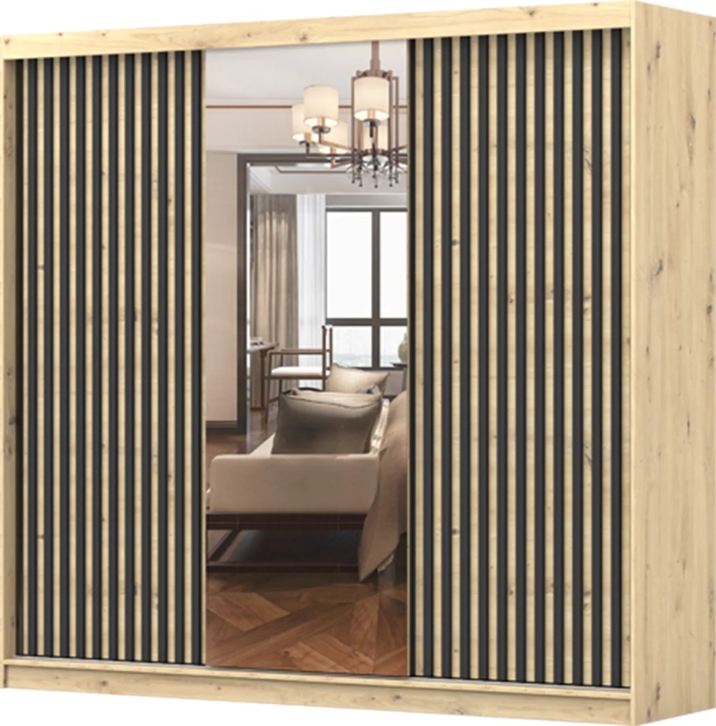 IDZ Šatní skříň WERONA 3D, 233 cm Dub Artisan/Černá