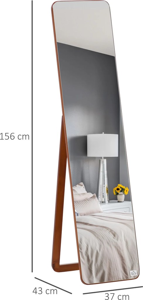 HOMCOM Zrcadlo v plné délce s čtvercovým rámem a 2 možnostmi montáže, moderní jedlový rám pro chodbu, ložnici, obývací pokoj 37x43x156 cm Ořech