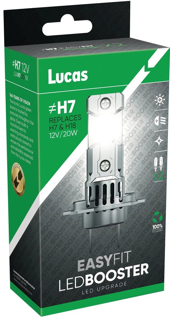 Led autožárovka lucas 12v h7 led px26d, sada 2 ks