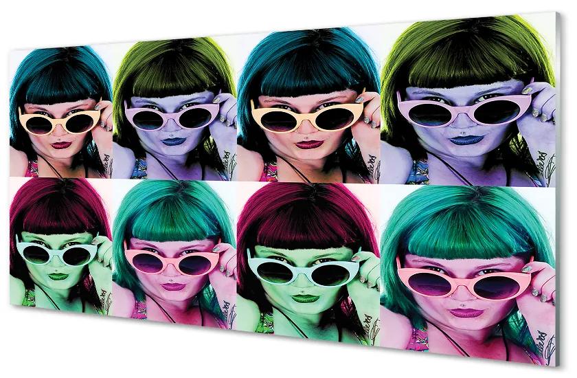 akrylový obraz Ženského vlasy barevné brýle 100x50 cm