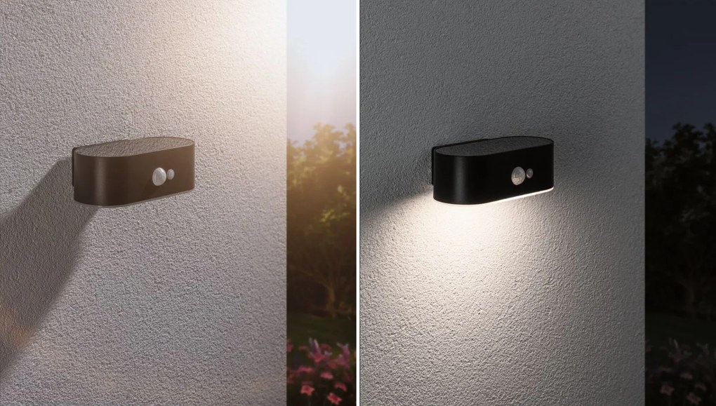 P 94571 Solární LED venkovní nástěnné svítidlo Adya pohybové čidlo IP44 3000K černá - PAULMANN