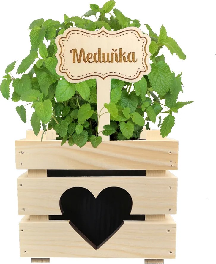 AMADEA Dřevěný zápich - cedulka na bylinky Meduňka, výška 20 cm, český výrobek