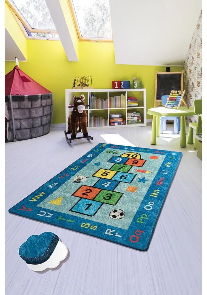 Modrý dětský protiskluzový koberec Conceptum Hypnose Seksek, 200 x 290 cm
