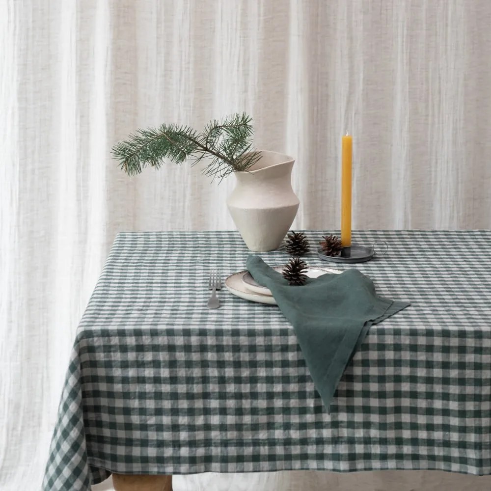 Lněný ubrus 140x200 cm Forest Green Gingham – Linen Tales