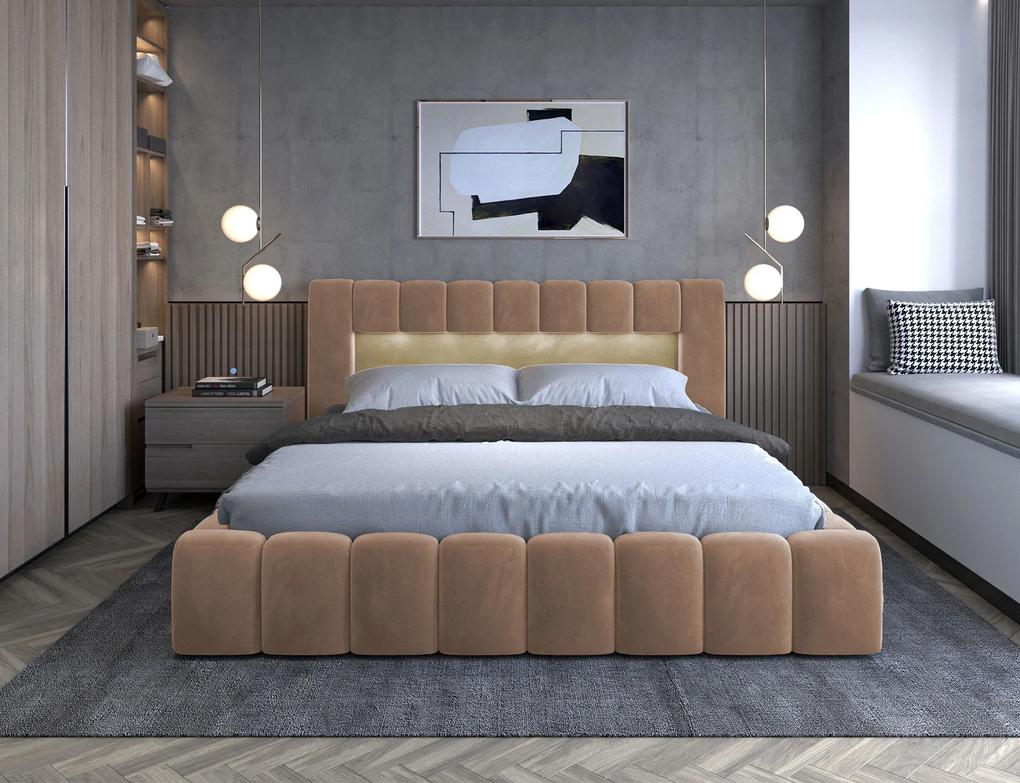 Eltap Čalouněná postel Lamica s úložným prostorem - dřevo Materiál a barva potahu: Monolith 09 - světle hnědá, Rozměry (cm): 160x200