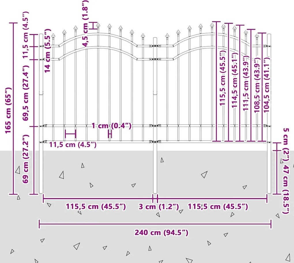 Zahradní plot Woerden s kopím nahoře černý 240 x 125 cm ocelový 151081