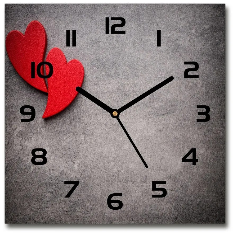 Wallmuralia Skleněné hodiny na stěnu Červená srdce 30x30 cm