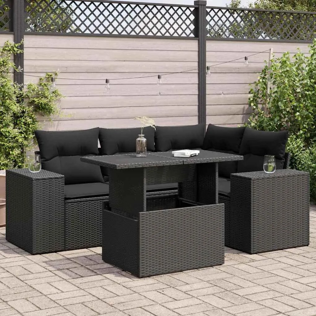 5dílná zahradní sedací souprava s poduškami černá polyratan 3326786