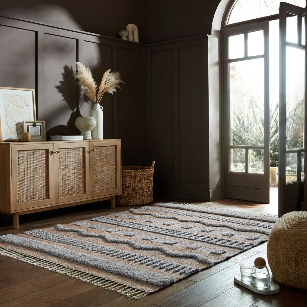 Kusový koberec Jubilant Medina Jute Natural/Grey, 160x230, béžová, obývacia izba, Flair Rugs