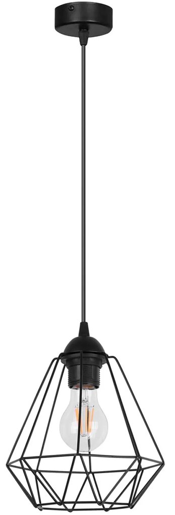Light for home - Závěsné svítidlo na lanku s kovovým stínítkem LH003 "DIAMOND LOFT CORRAL", 1x60W, E27, Černá