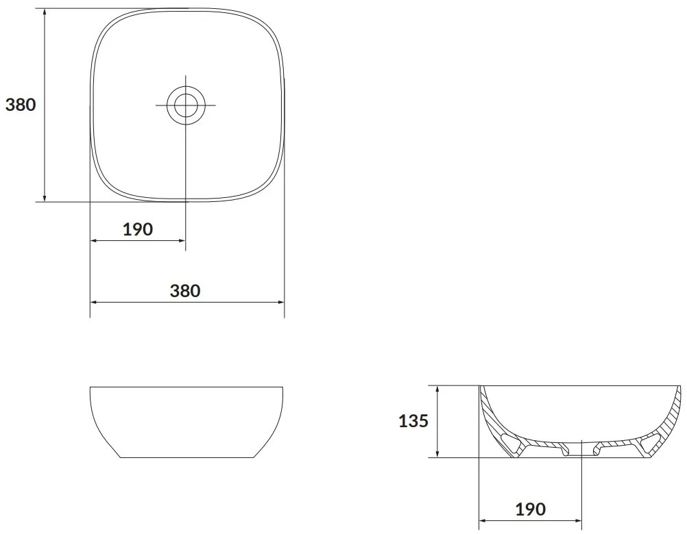 Cersanit Larga, umyvadlo na desku 38x38 cm, atracitová matná, K677-012