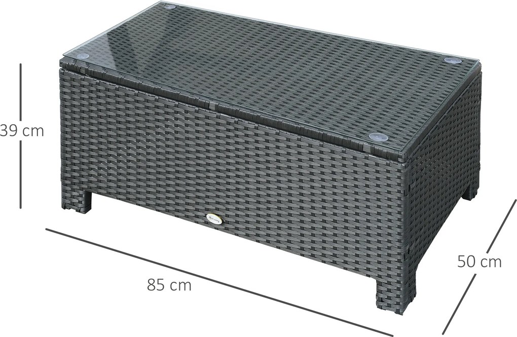 Zahradní stolek Outsunny z polyratanu odolného proti povětrnostním vlivům černý 85x50x39cm na balkon terasu | Aosom.de