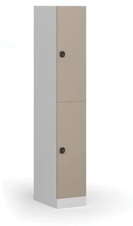 Šatní skříňka s úložnými boxy, 2 boxy, 1850 x 300 x 500 mm, kódový zámek, béžové dveře