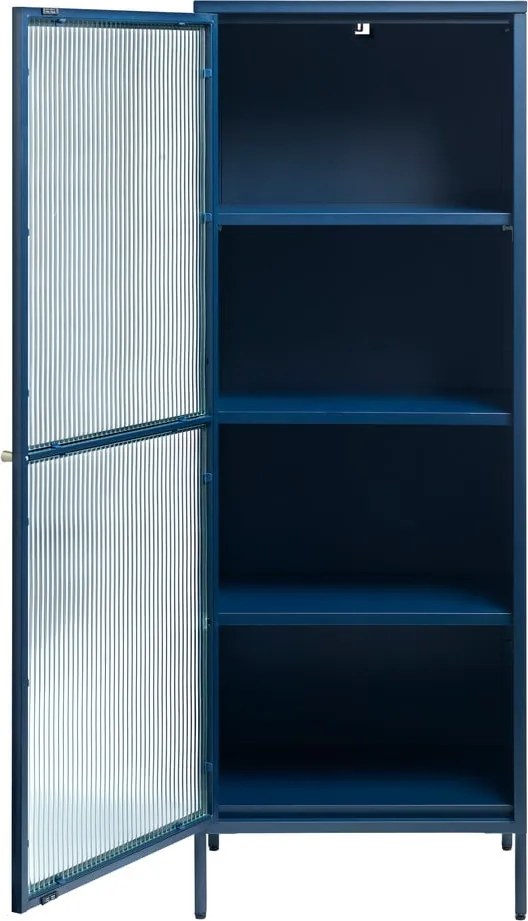 Modrá kovová vitrína Unique Furniture Bronco, výška 160 cm