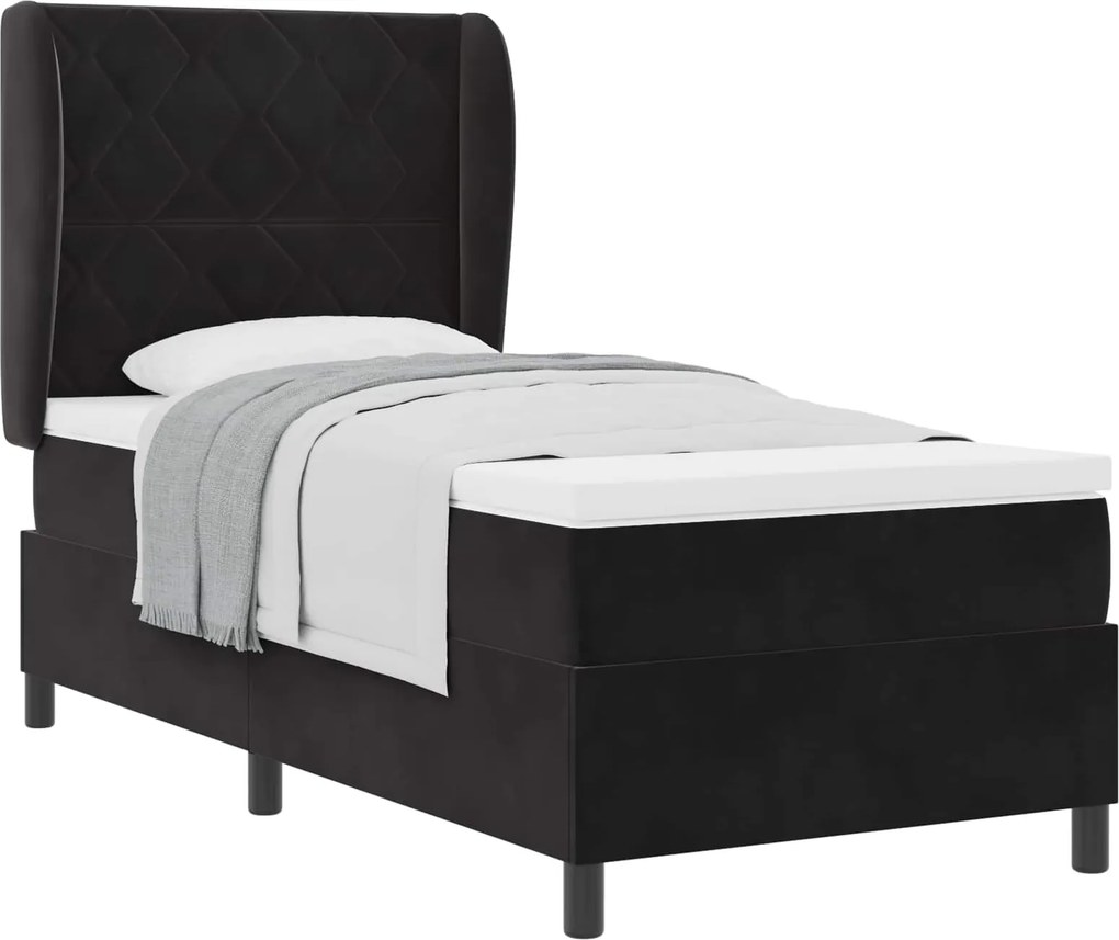 Postel s boxspringem s čelo Černý 190 x 90 cm samet 3340960