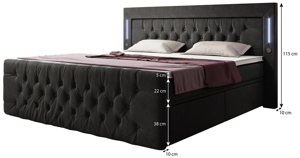K&M postele Boxspring postel DIVAT s úložným prostorem, LED a USB Velikost postele: 120 × 200 cm, Výběr matrace: Oboustranná pružinová matrace - stře…