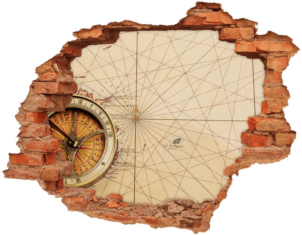 Wallmuralia Samolepící díra na stěnu Kompas na mapě 90x70 cm